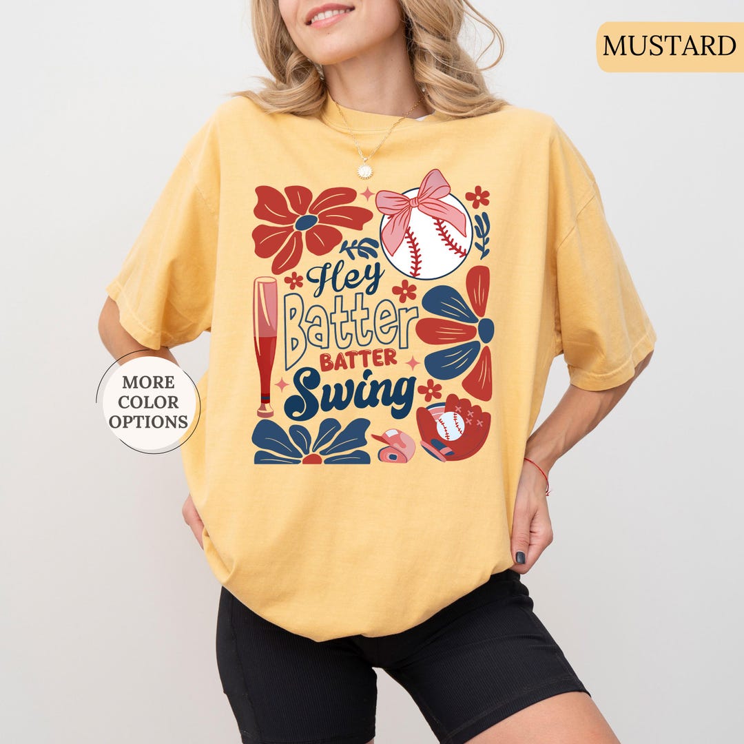 Comfort Colors® Boho Baseball Batter Swing Shirt, Retro Floral Baseball ...