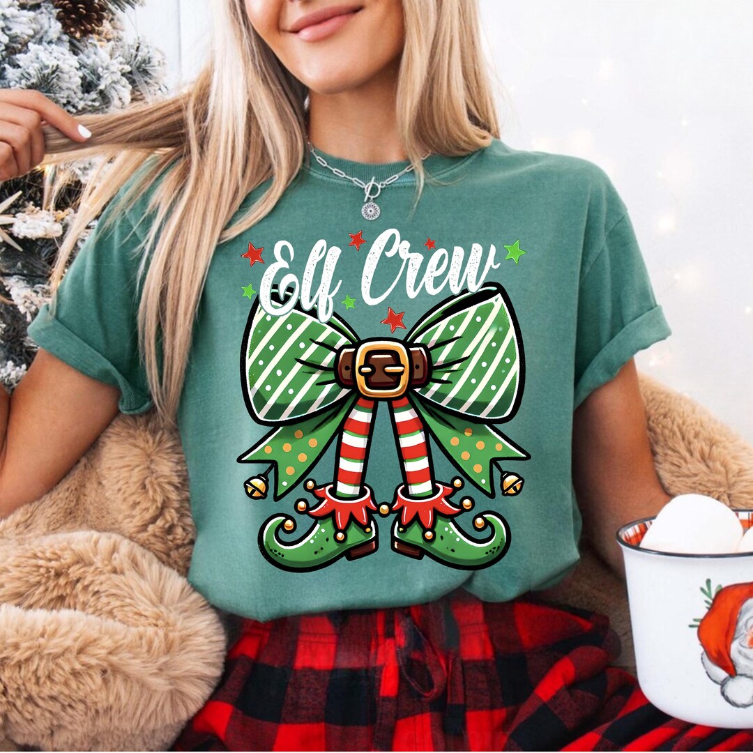 Comfort Colors® Elf Crew Shirt, Elf Christmas Bow Shirt, Festive Elf ...