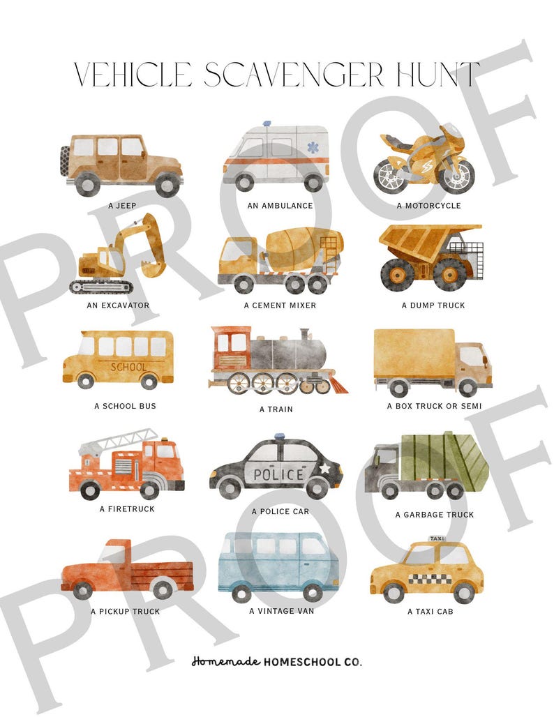 Vehicle Scavenger Hunt Printable - Etsy