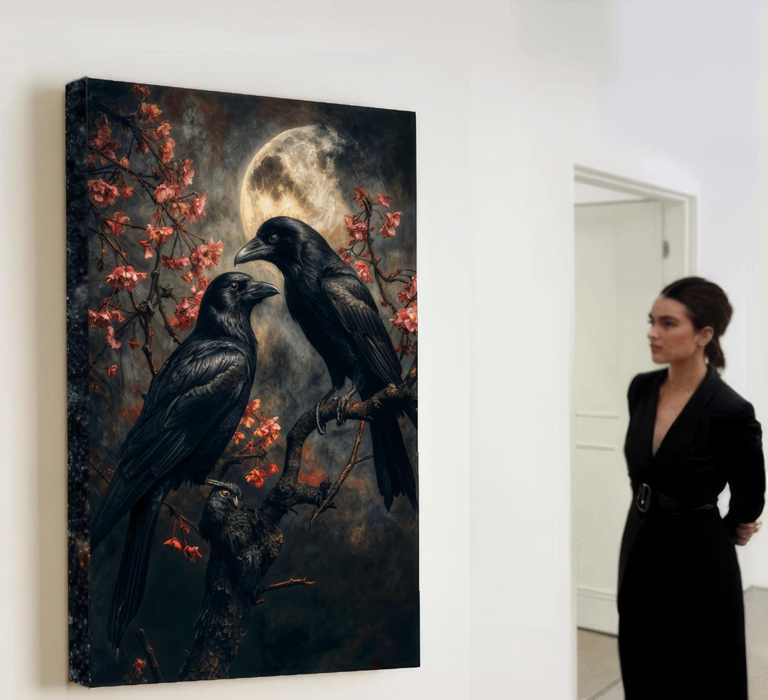 Raven Couple Dark Art Print, Gothic Romantic Wall Decor, Bird Lover ...