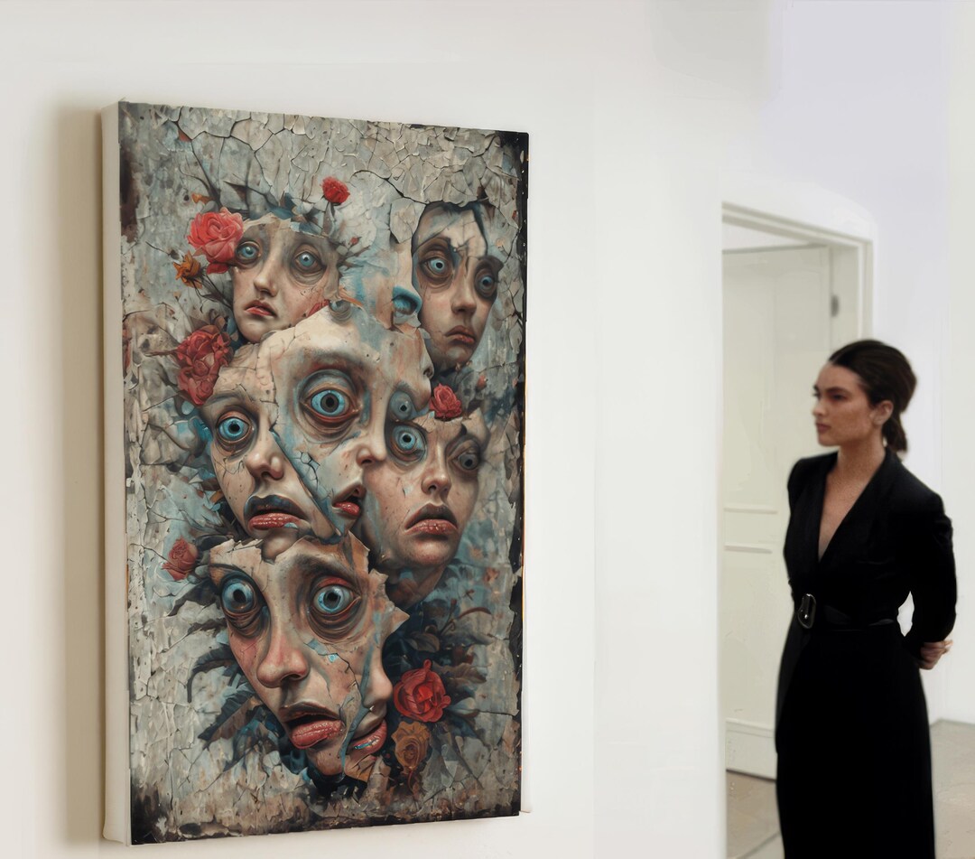 Fragmented Faces of Despair Wall Art - Abstract Emotional Canvas Print ...