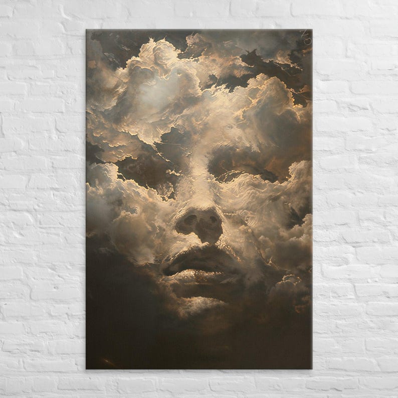 Ethereal Face in Clouds Wall Art - Dreamy Minimalist Decor, Surreal ...