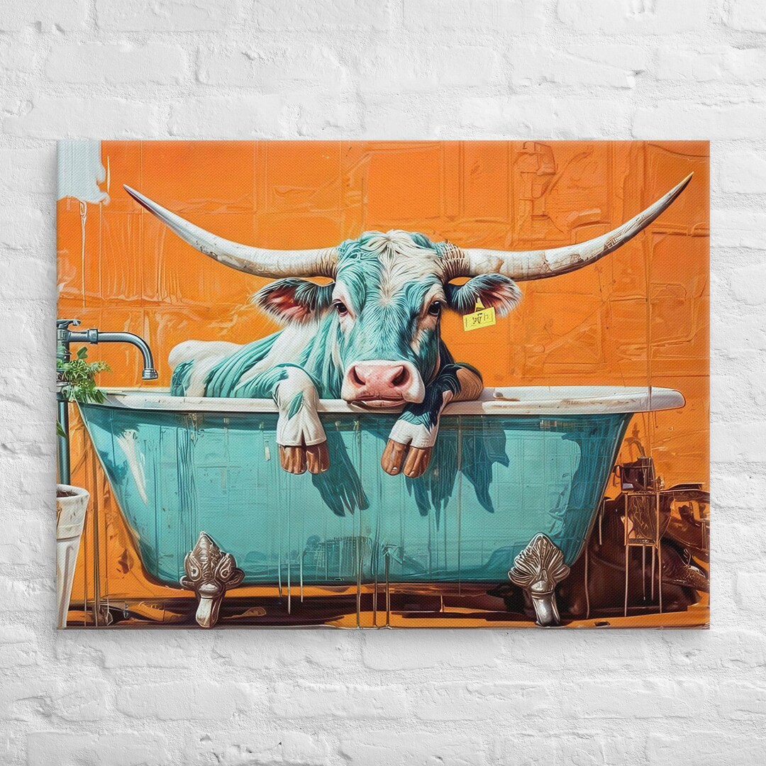 Bulls Bath Time Delight Wall Art Funny Bathroom Decor for Farmhouse ...