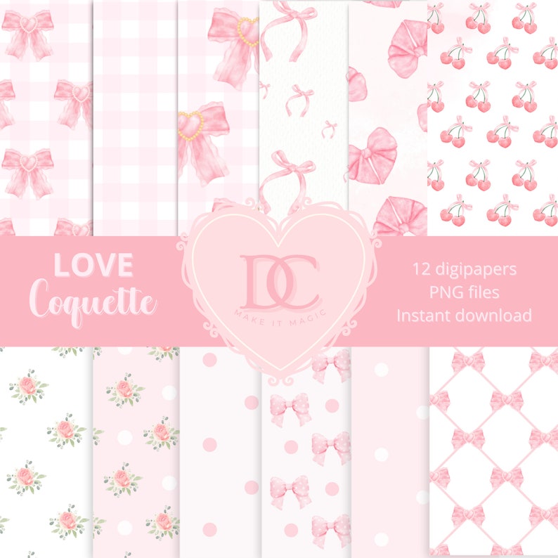 Coquette Digital Paper, Pink Digital Papers, Coquette Paper PNG - Etsy