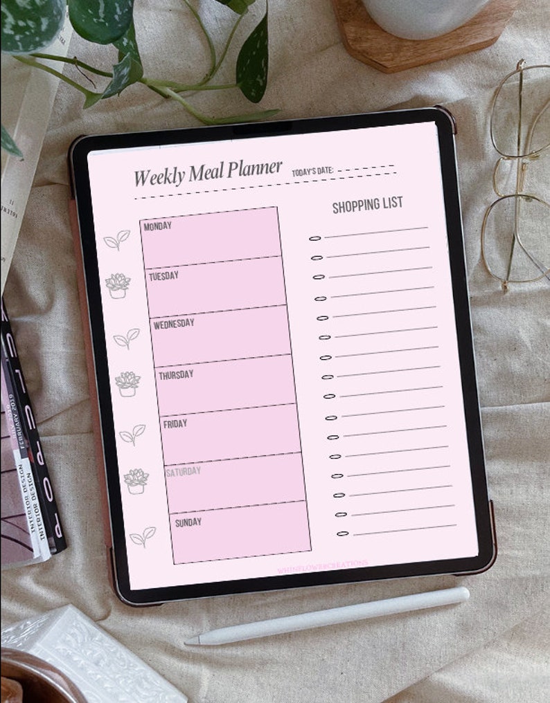 Weekly Meal Planner and Grocery List | Digital Template | Productivity ...