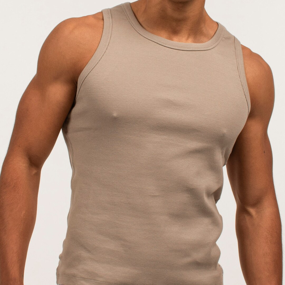 Tank Top // Crew-neck Tank// Ribbed Cotton // Taupe Color // Made in ...