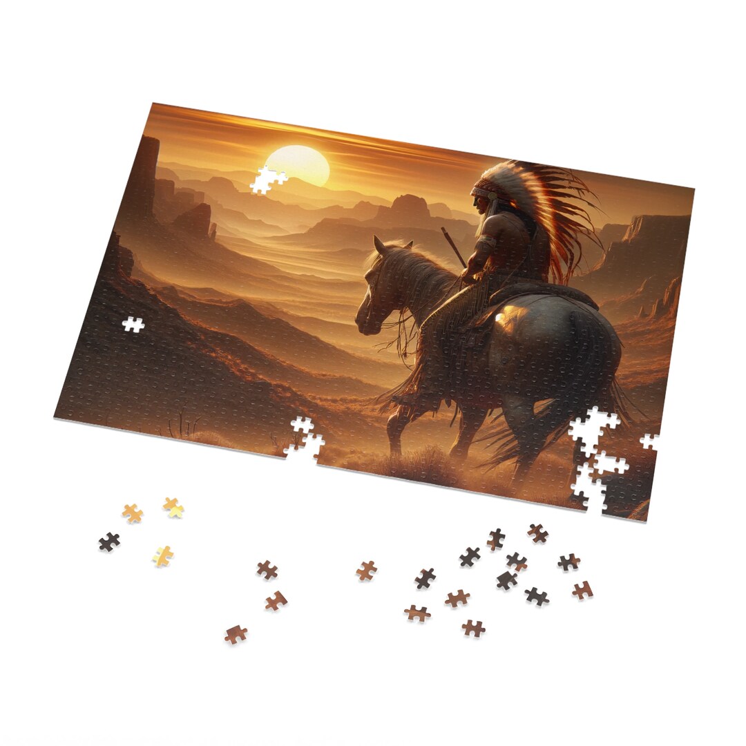 Desert Sunset Journey: Apache Warrior Jigsaw Puzzle 30, 110, 252, 500 ...