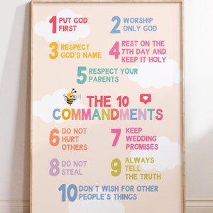 Ten Commandments for Kids Poster Colorful Children Bible Verse Wall Art ...