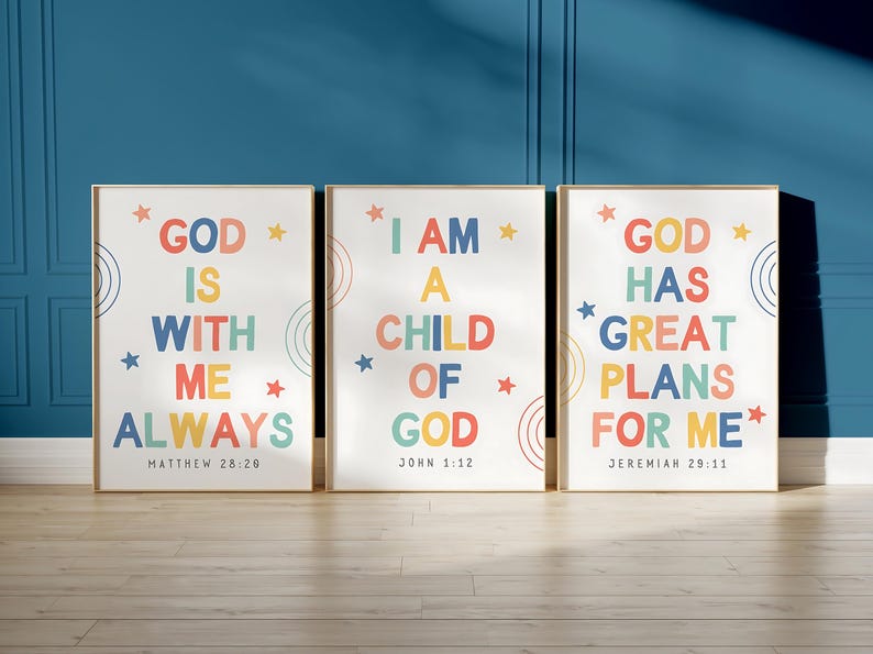 Set of 3 Colorful Children Bible Verse Wall Art Prints Christian ...