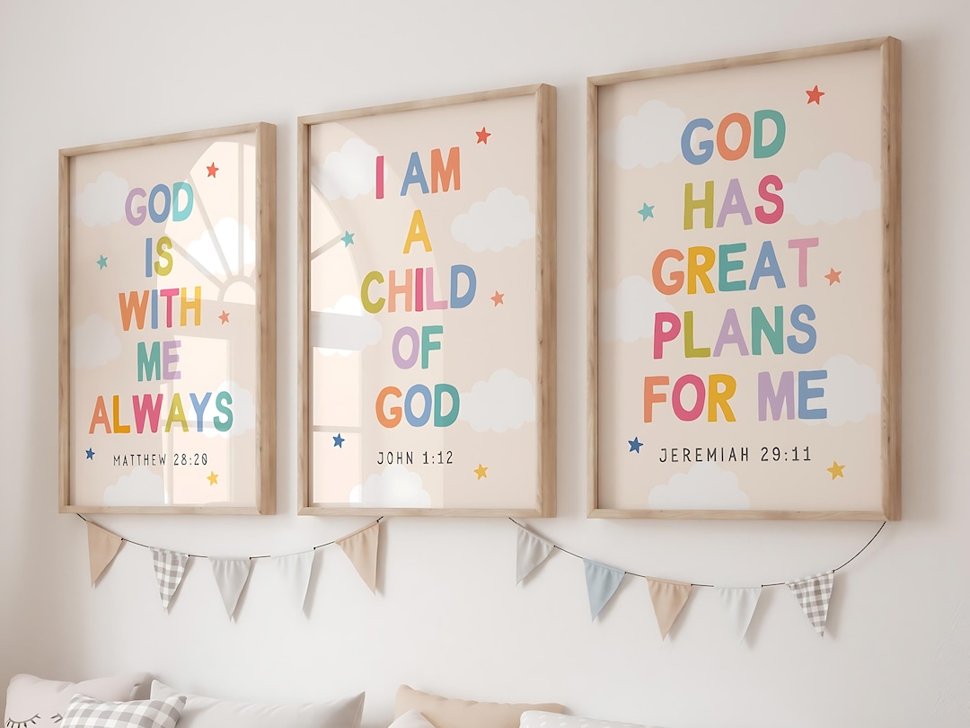 Set of 3 Colorful Children Bible Verse Wall Art Prints Christian ...