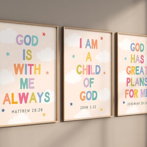 Set of 3 Colorful Children Bible Verse Wall Art Prints Christian ...