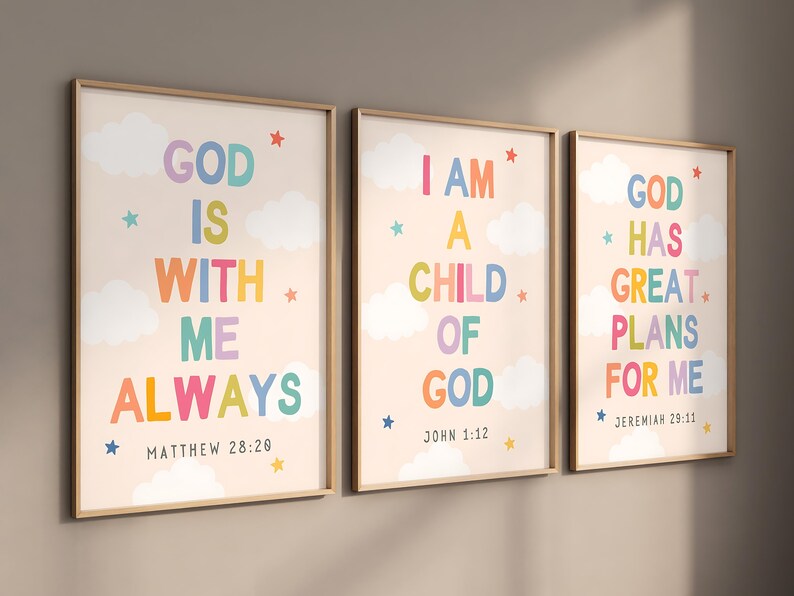 Set of 3 Colorful Children Bible Verse Wall Art Prints Christian ...