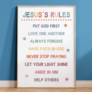 Colorful Jesus Teaching Art Christian Classroom Rules Poster Kids ...