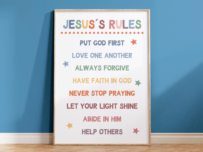 Colorful Jesus Teaching Art Christian Classroom Rules Poster Kids ...