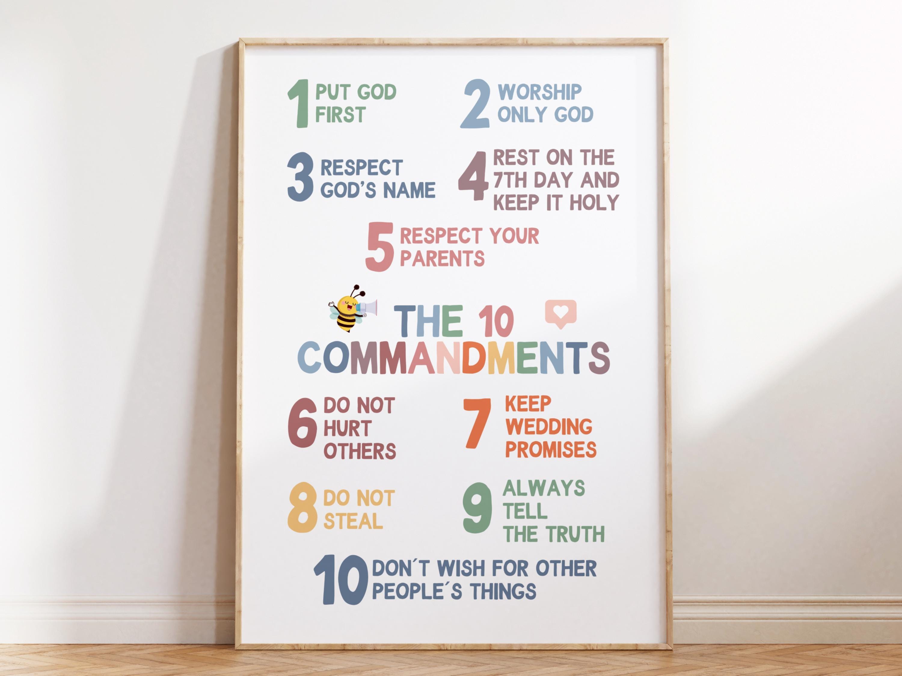 Ten Commandments for Kids Poster Colorful Children Bible Verse Wall Art ...