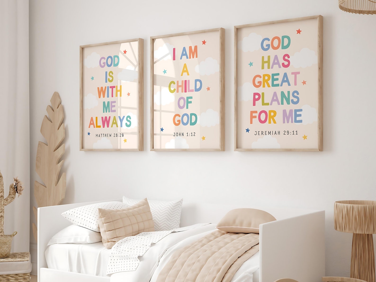 Set of 3 Colorful Children Bible Verse Wall Art Prints Christian ...