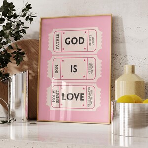 Pink Girly Christian Wall Art God is Love Poster Trendy Christian Wall ...