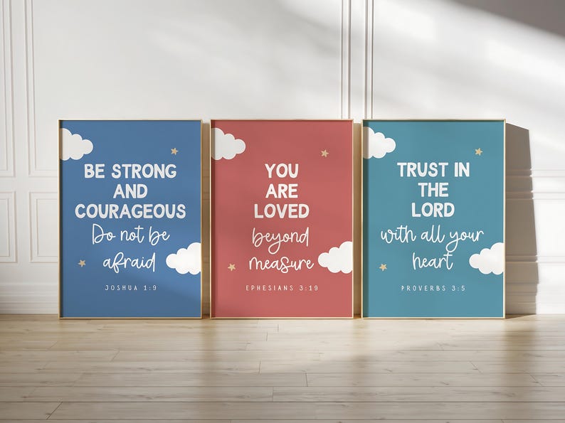 Set of 6 Colorful Children Bible Verse Wall Art Christian Playroom ...