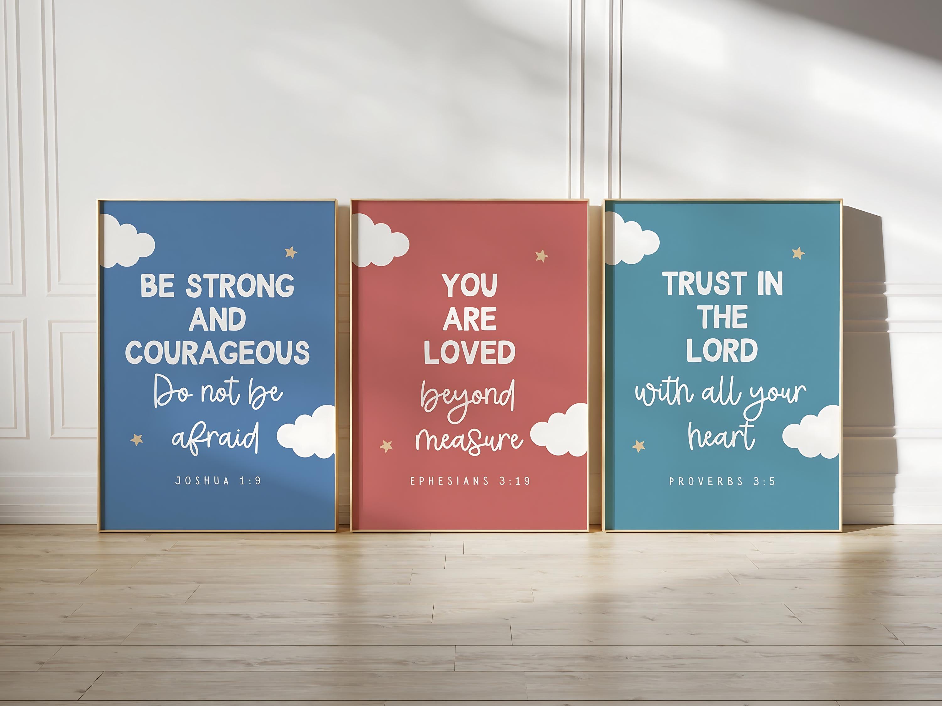 Set of 6 Colorful Children Bible Verse Wall Art Christian Playroom ...