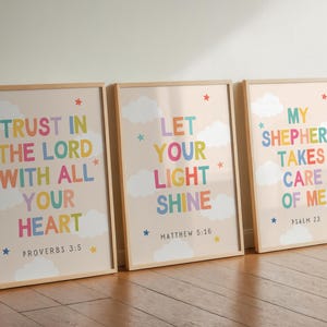 Set of 3 Colorful Children Bible Verse Wall Art Prints Christian ...