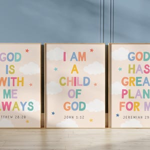 Set of 3 Colorful Children Bible Verse Wall Art Prints Christian ...
