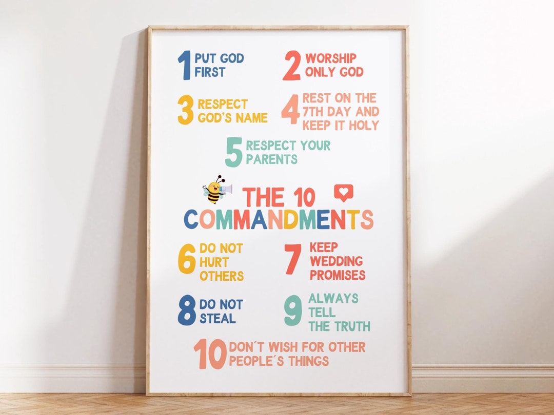 Ten Commandments for Kids Poster Colorful Children Bible Verse Wall Art ...