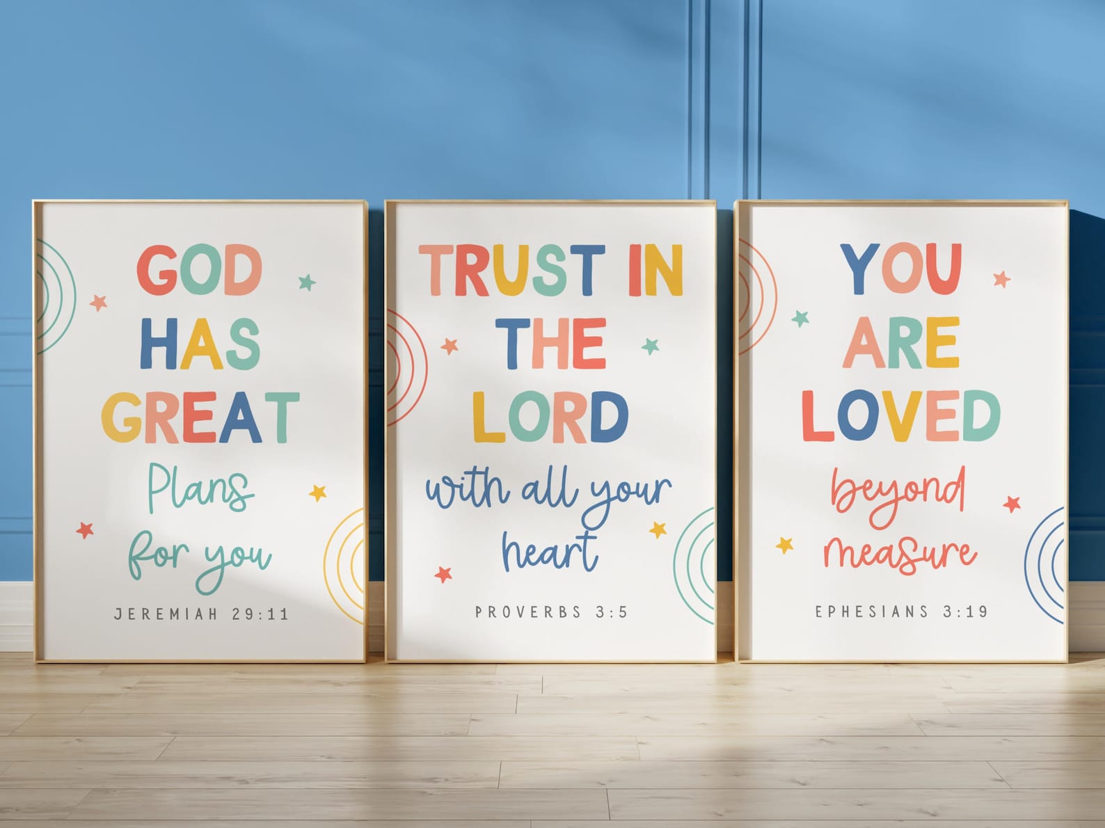 Set of 3 Colorful Children Bible Verse Wall Art for Kids Ministry Decor ...