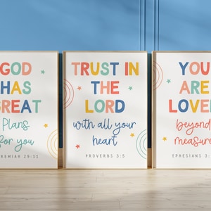 Set of 3 Colorful Children Bible Verse Wall Art for Kids Ministry Decor ...