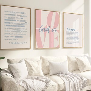 Set of 3 Blue and Pink Girly Christian Wall Art Trendy Christian Wall ...