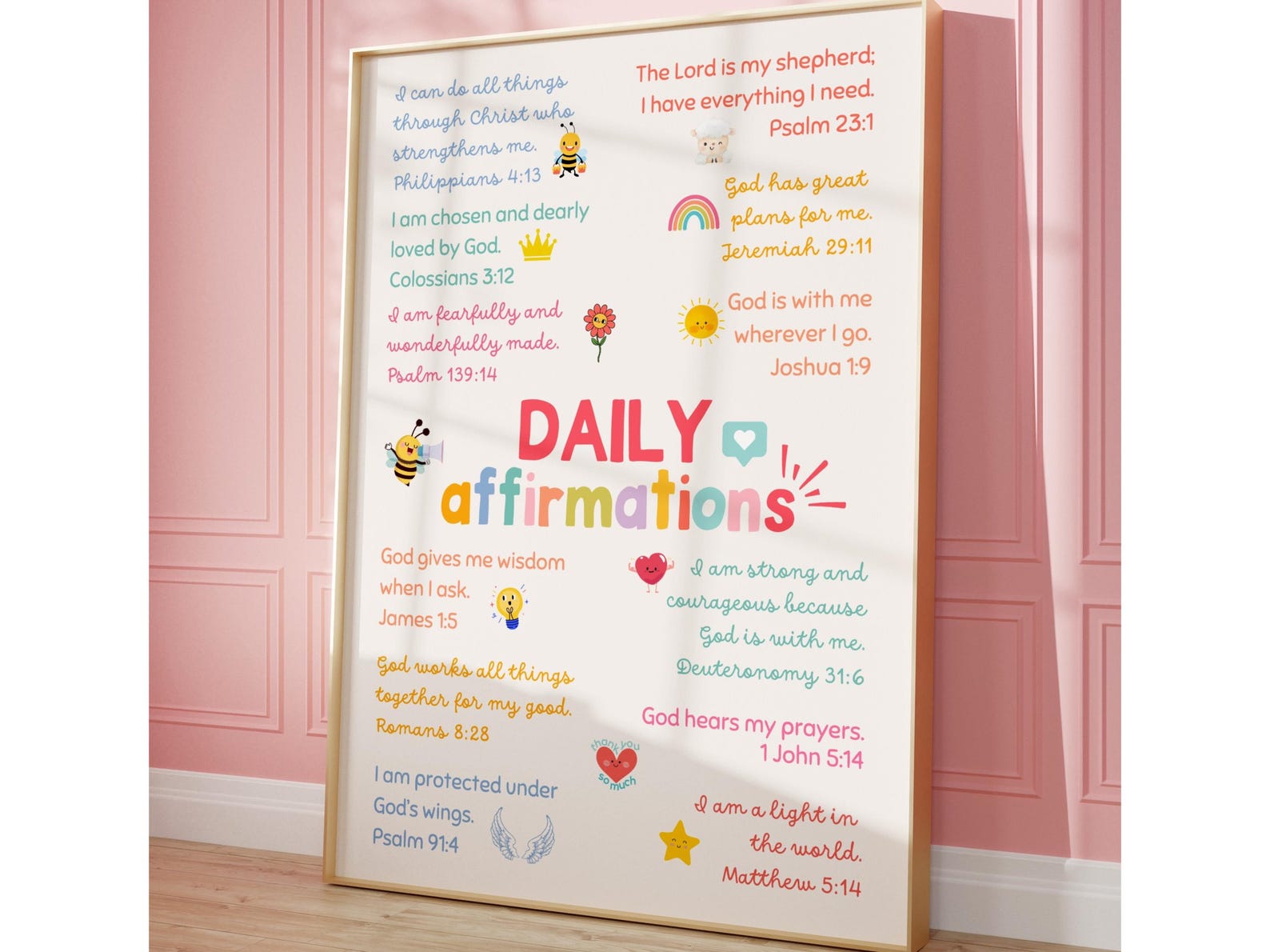 Daily Bible Affirmations for Kids Colorful Children Bible Verse Wall ...