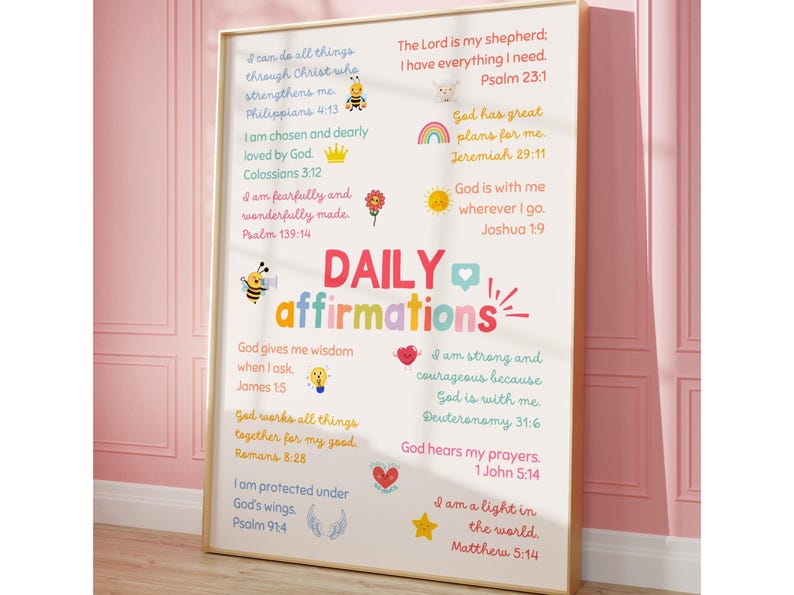 Daily Bible Affirmations for Kids Colorful Children Bible Verse Wall ...