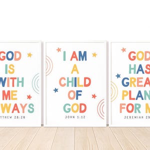 Set of 3 Colorful Children Bible Verse Wall Art Prints Christian ...