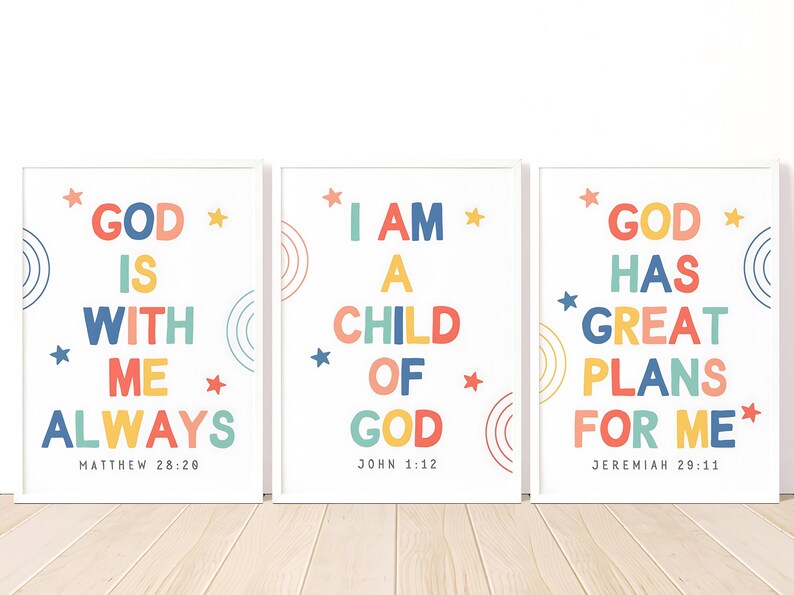 Set of 3 Colorful Children Bible Verse Wall Art Prints Christian ...