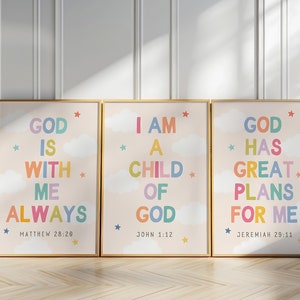 Set of 3 Colorful Children Bible Verse Wall Art Prints Christian ...