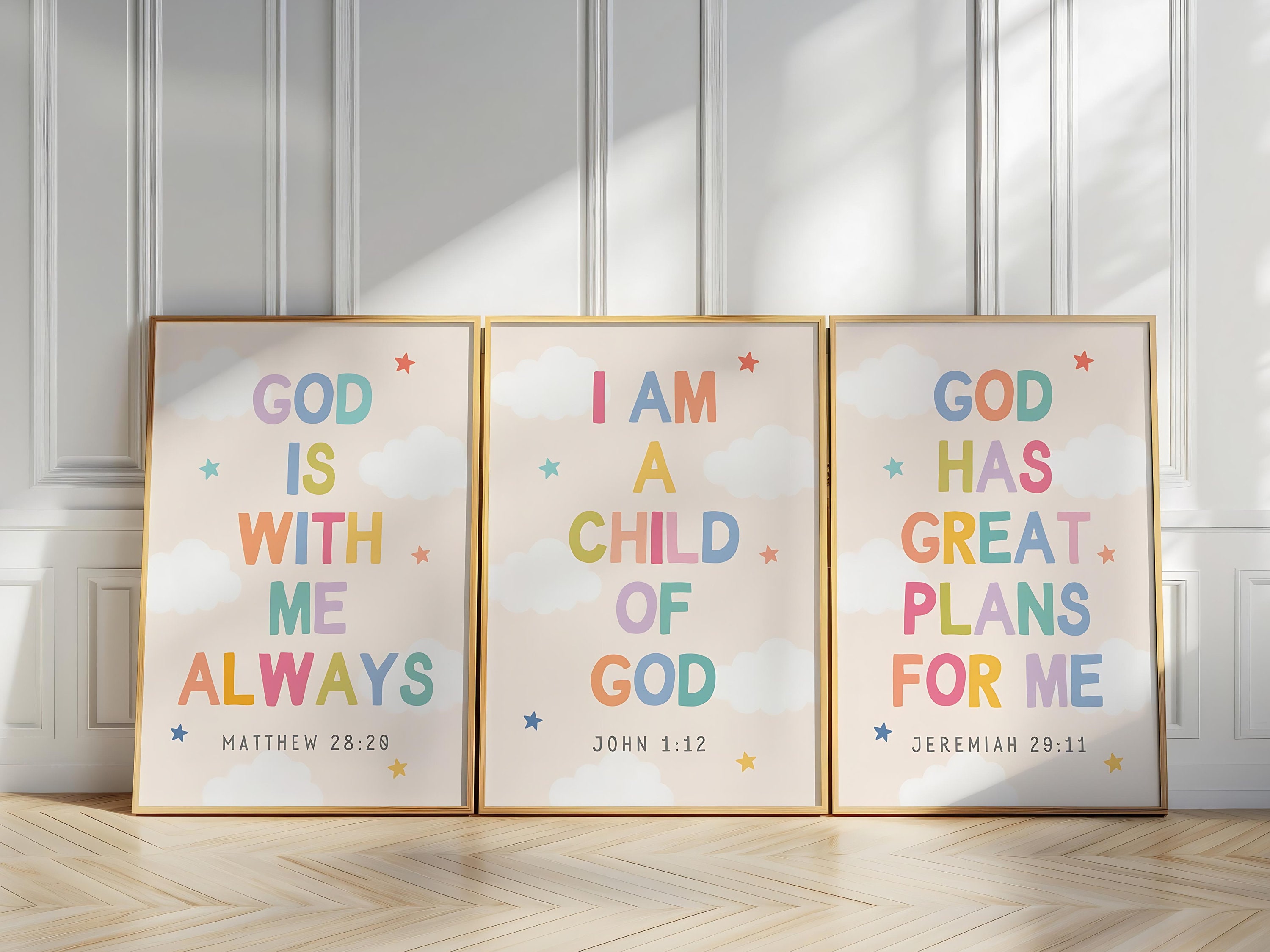 Set of 3 Colorful Children Bible Verse Wall Art Prints Christian ...