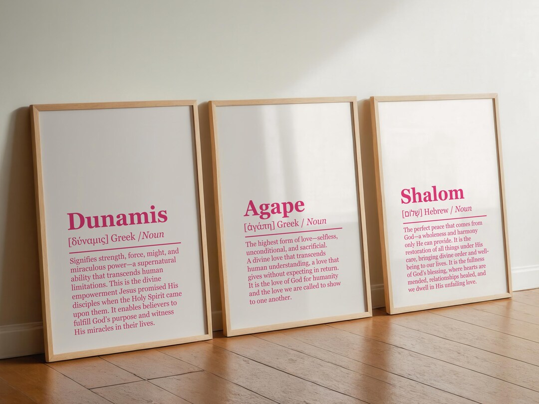 Set of 3 Pink Girly Christian Wall Art Greek Word Definition Wall Art ...