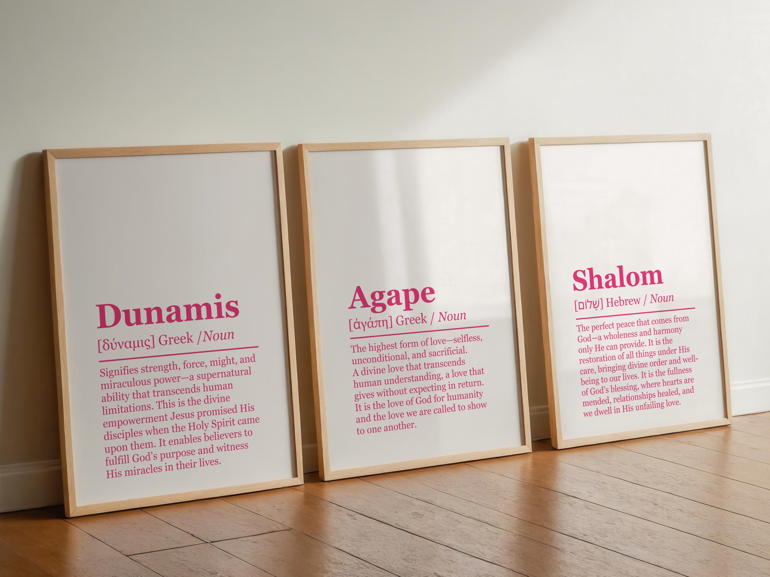 Set of 3 Pink Girly Christian Wall Art Greek Word Definition Wall Art ...