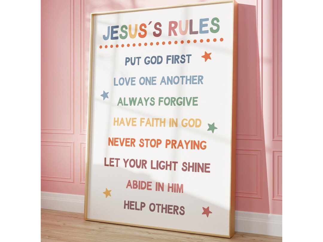 Colorful Jesus Teaching Art Christian Classroom Rules Poster Kids ...