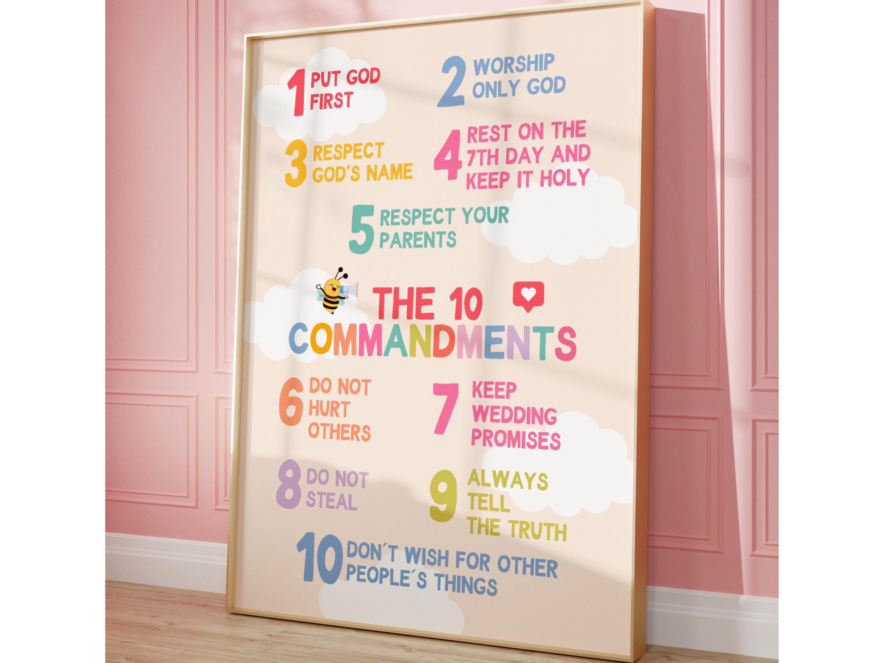Ten Commandments for Kids Poster Colorful Children Bible Verse Wall Art ...