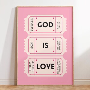 Pink Girly Christian Wall Art God is Love Poster Trendy Christian Wall ...