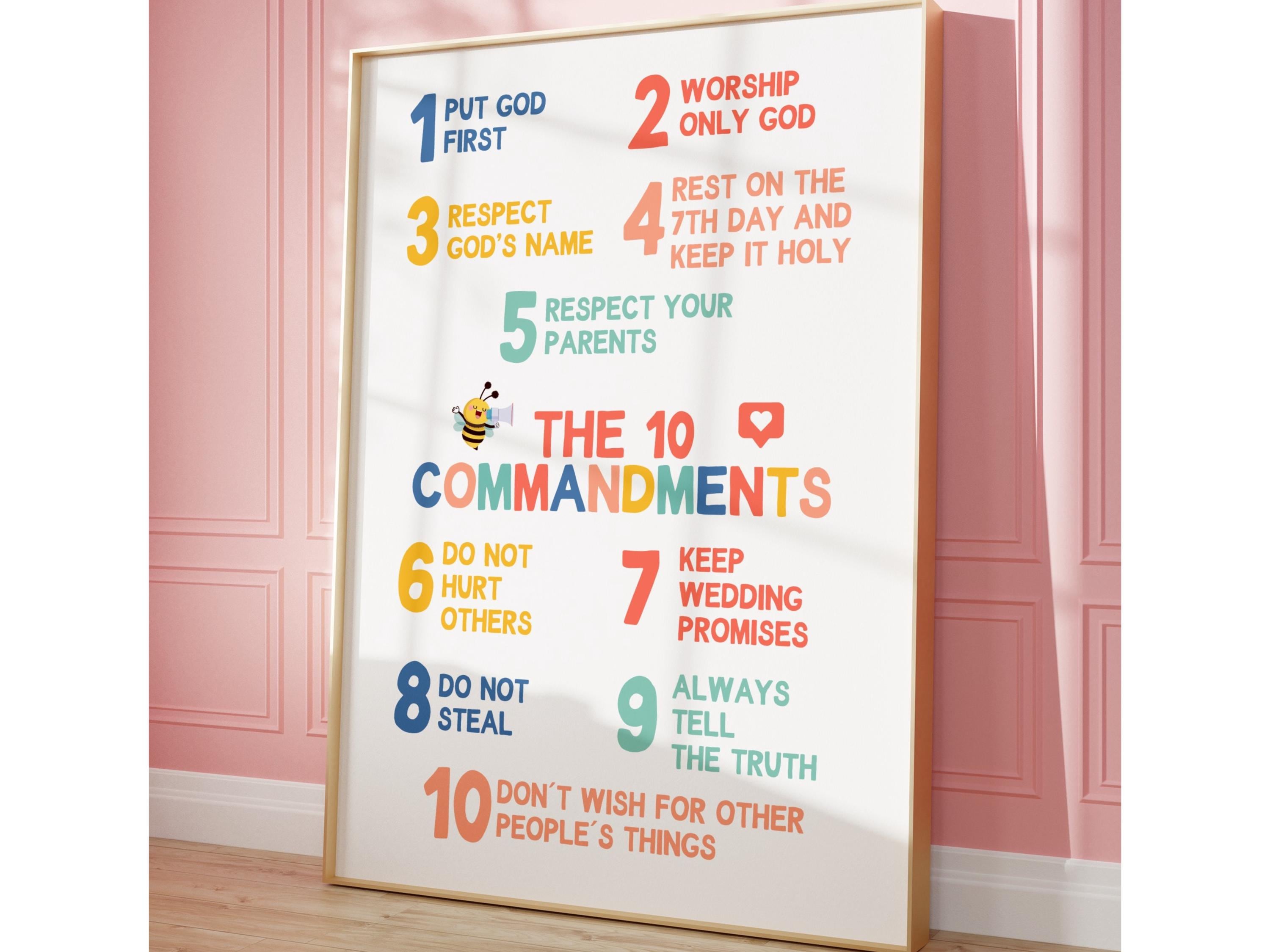Ten Commandments for Kids Poster Colorful Children Bible Verse Wall Art ...