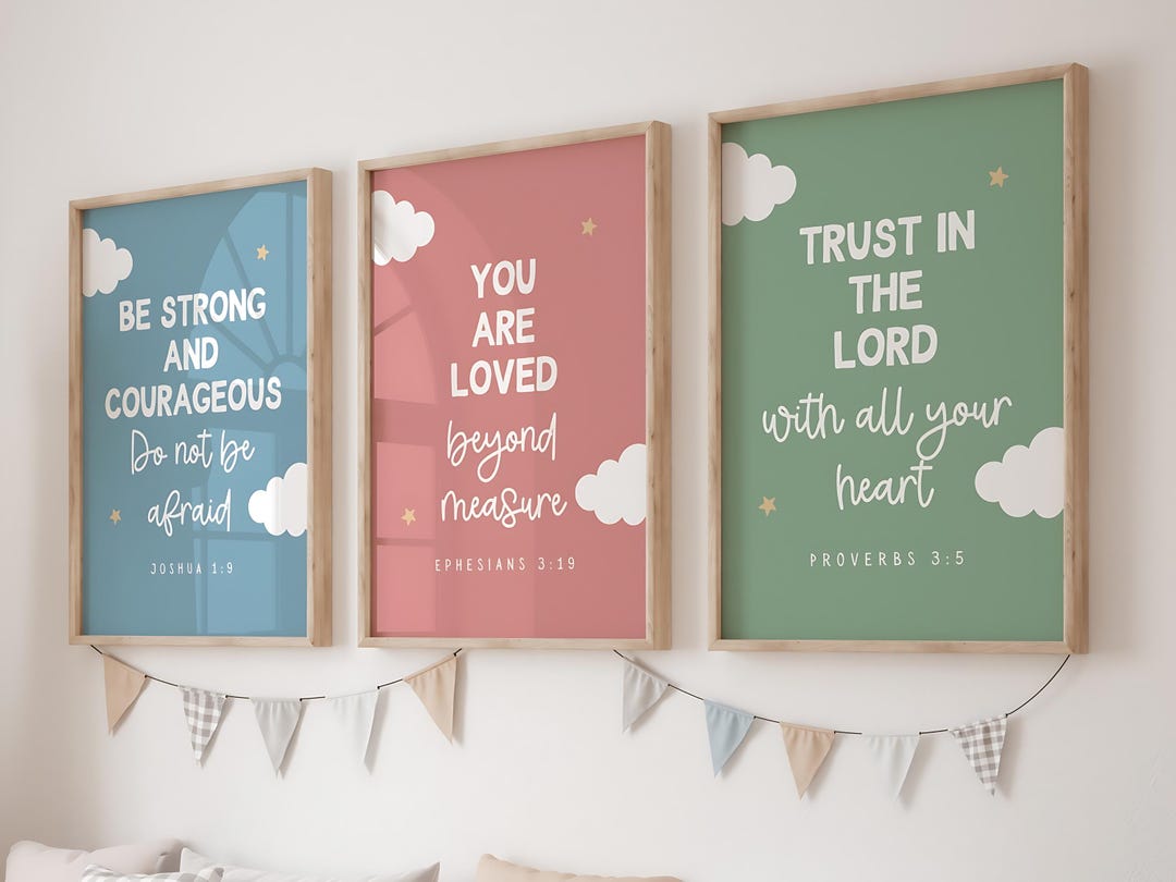 Set of 3 Colorful Children Bible Verse Wall Art Christian Playroom ...