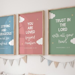 Set of 3 Colorful Children Bible Verse Wall Art Christian Playroom ...
