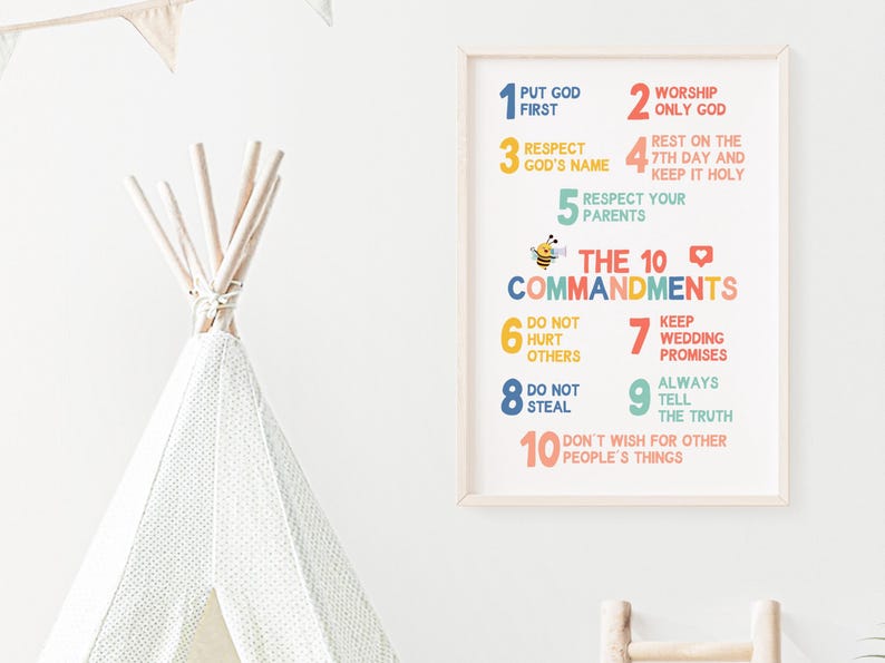 Ten Commandments for Kids Poster Colorful Children Bible Verse Wall Art ...
