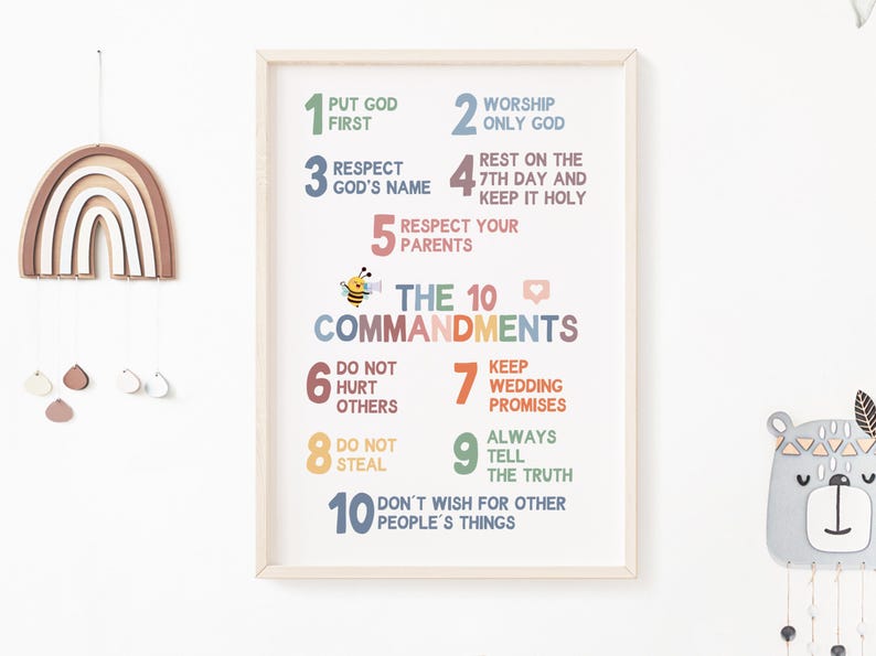 Ten Commandments for Kids Poster Colorful Children Bible Verse Wall Art ...