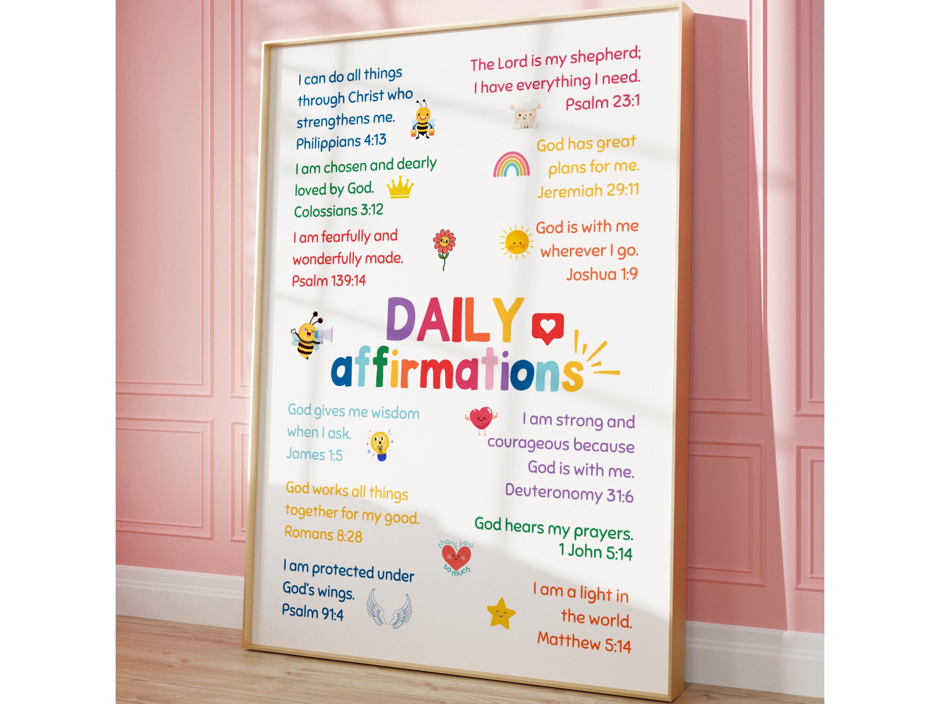 Daily Bible Affirmations for Kids Colorful Children Bible Verse Wall ...