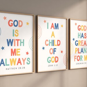 Set of 3 Colorful Children Bible Verse Wall Art Prints Christian ...