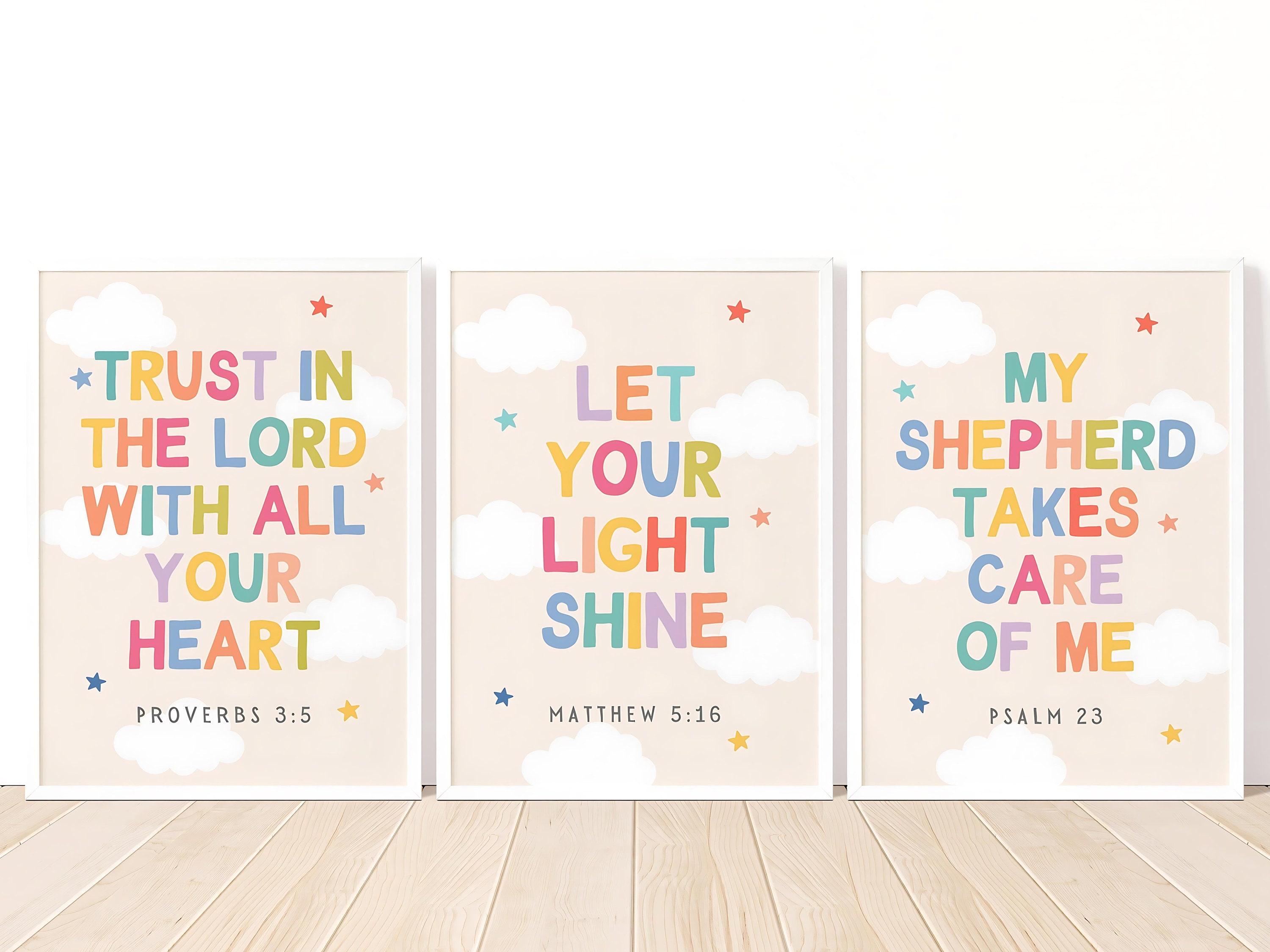 Set of 3 Colorful Children Bible Verse Wall Art Prints Christian ...