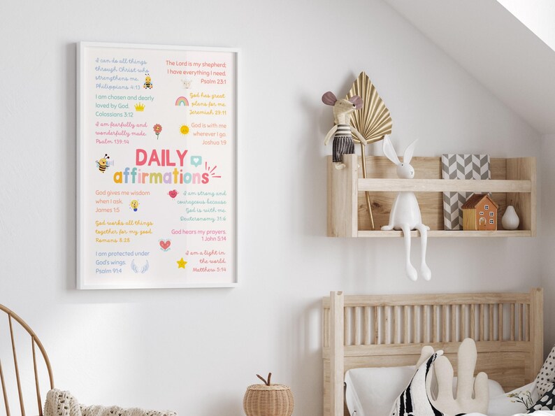 Daily Bible Affirmations for Kids Colorful Children Bible Verse Wall ...