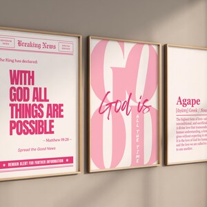 Trendy Pink Girly Christian Wall Art Set of 3 God is Good All the Time ...